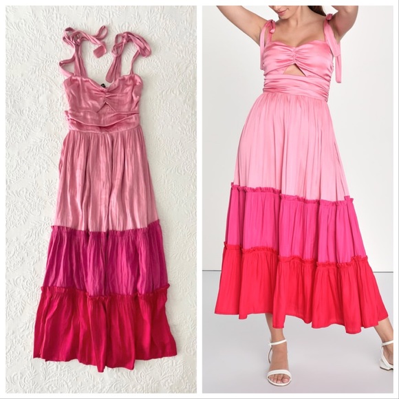 Lulus | Dresses | Nwot Lulus Darling Disposition Pink Satin Color Block ...